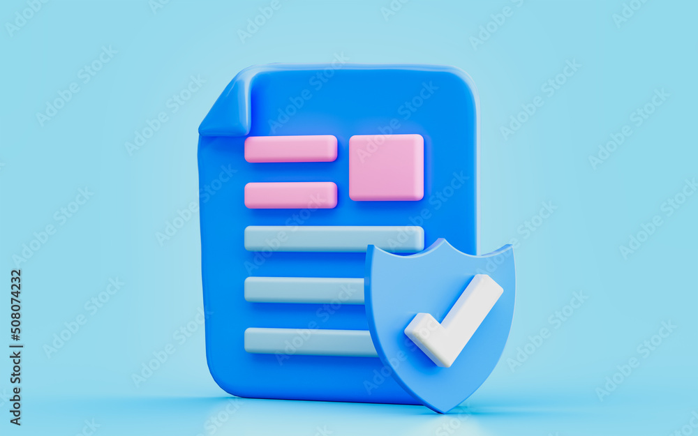security shield check mark with document 3d illustration office file ...
