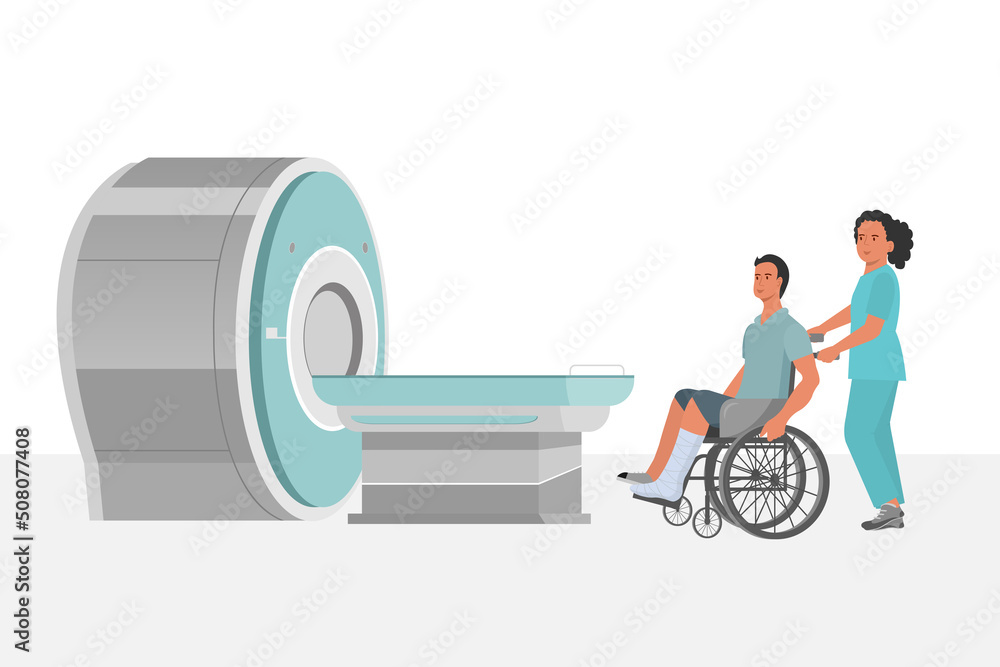 Plakat Professional medical MRI scanner, a man with a broken leg in a ...