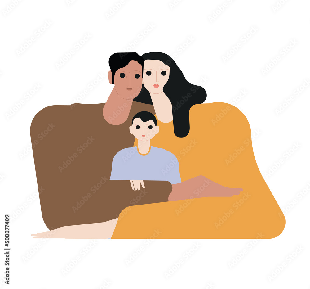 Concept of family support and care. Happy mother, father and son ...