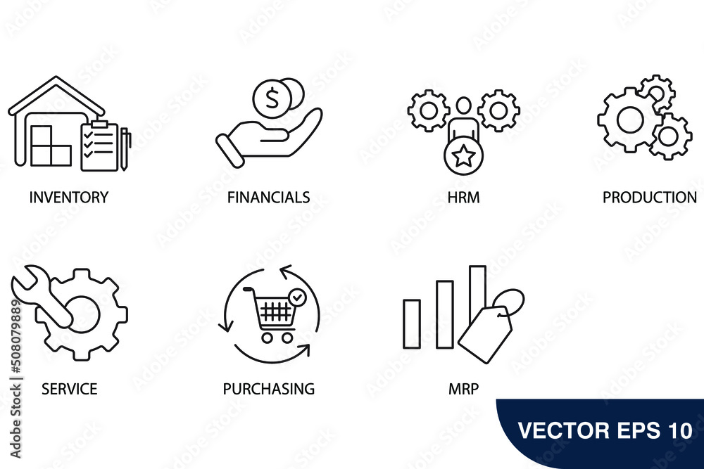 Enterprise resource planning icons set . Enterprise resource planning ...