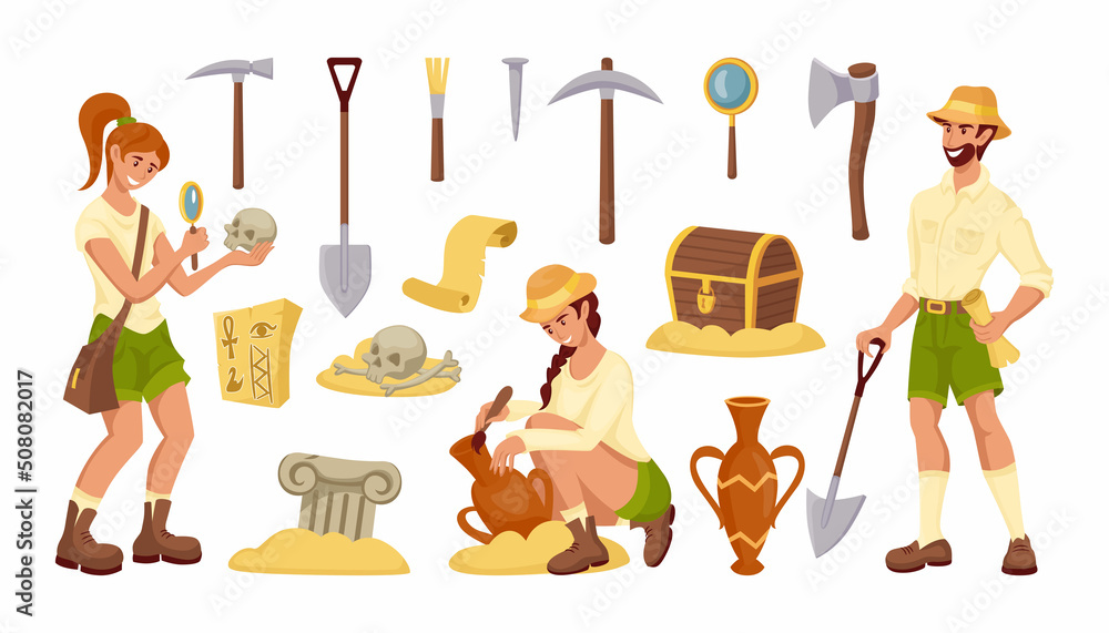 Ancient paleontology. Archaeological excavation. Archaeologists ...