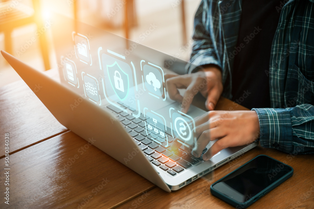 Personal Data Protection Act or PDPA concept. Businessmen use a phone ...