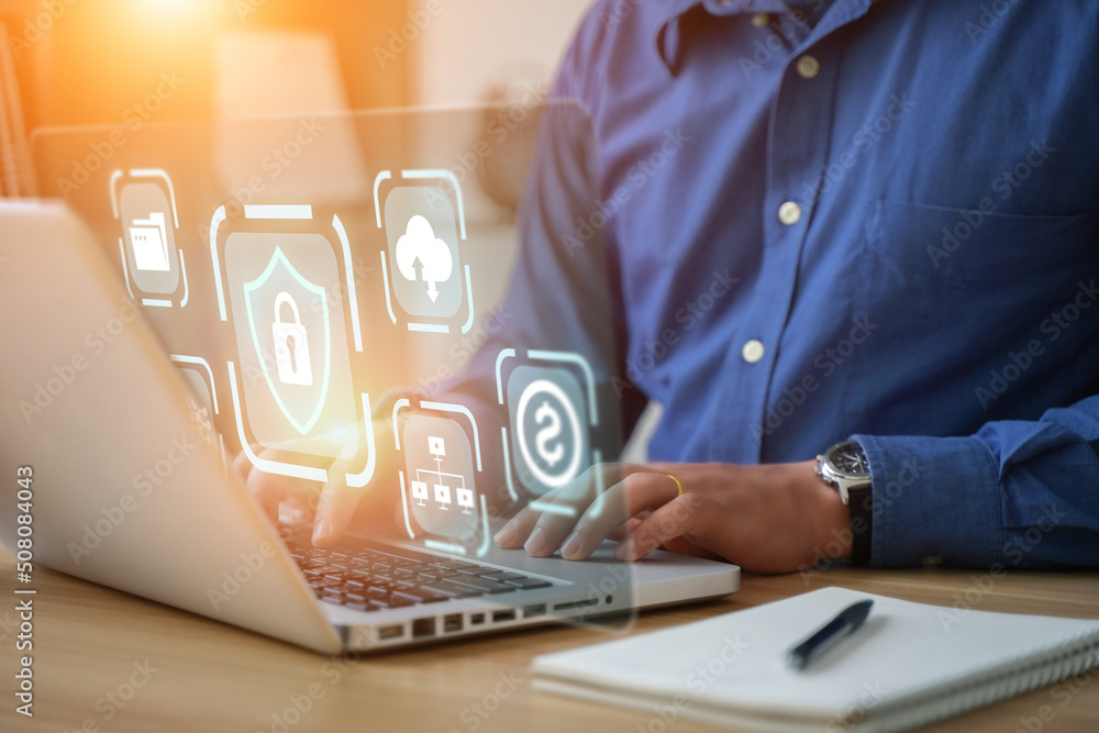 Personal Data Protection Act or PDPA concept. Businessmen use a phone ...