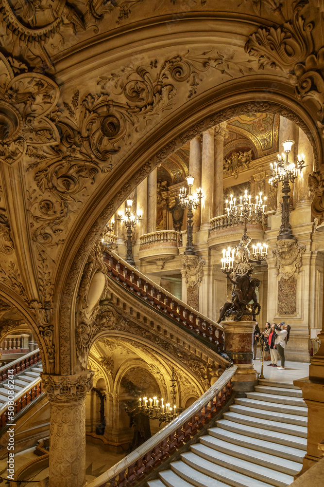 Paris, France, March 31 2017: Interior view of the Opera National de ...