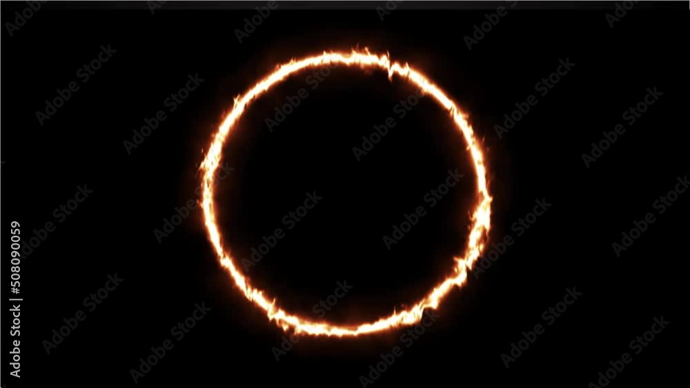 Burning abstract fire circle animated frame on black background ...
