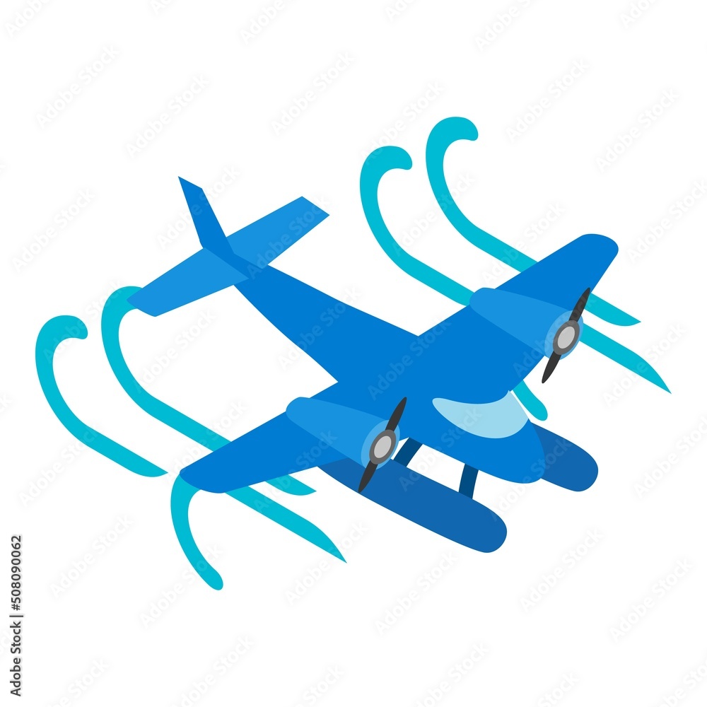 Seaplane icon isometric vector. Blue twin screw seaplane flying in air ...