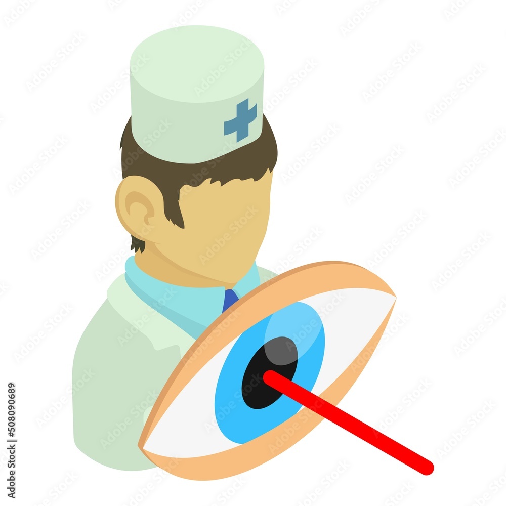 Laser surgery icon isometric vector. Ophthalmologist, laser beam, human ...