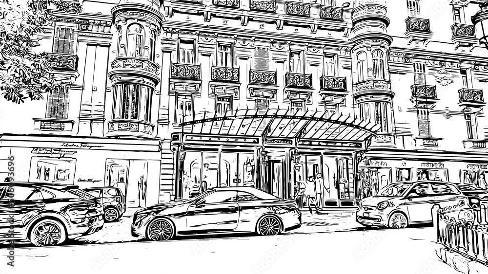 Building view with landmark of Monaco is the country in Europe. Hand ...