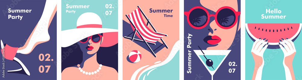 Summer party poster design template. Minimalistic style vector ...