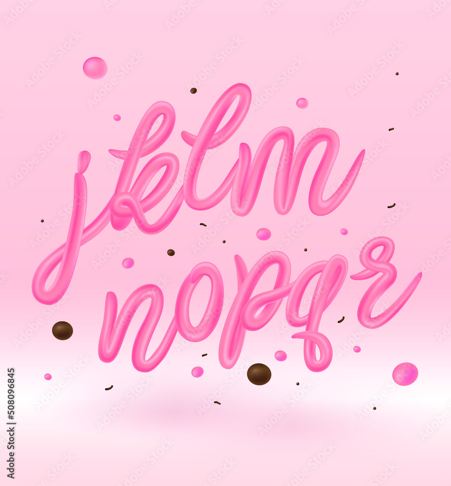 Bubble Gum Alphabet Set. Pink Font Isolated on White Background. Hand ...