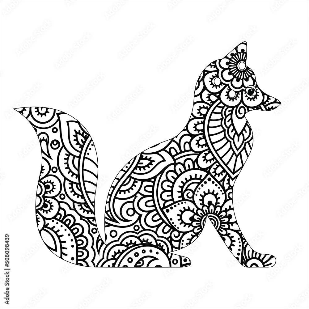 Fox mandala coloring page , animal mandala Design with Fox for adult ...