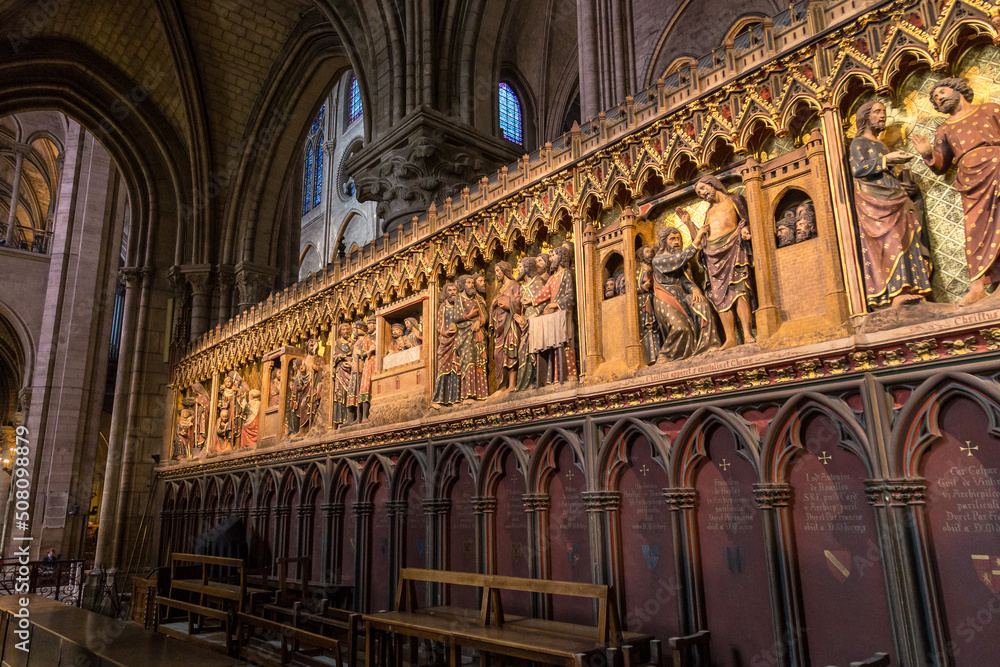 Paris, France, March 27, 2017: Interior of the Cathedral of Notre Dame ...