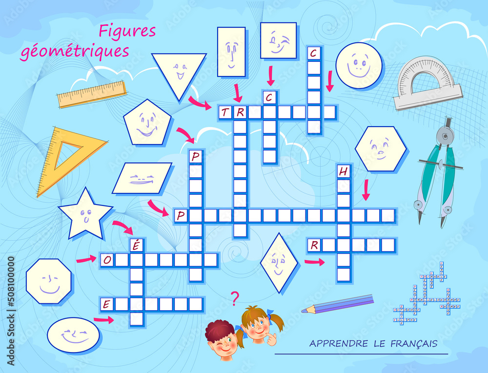 GEOMETRIC FIGURES. Crossword puzzle game with pictures. LEARN FRENCH ...