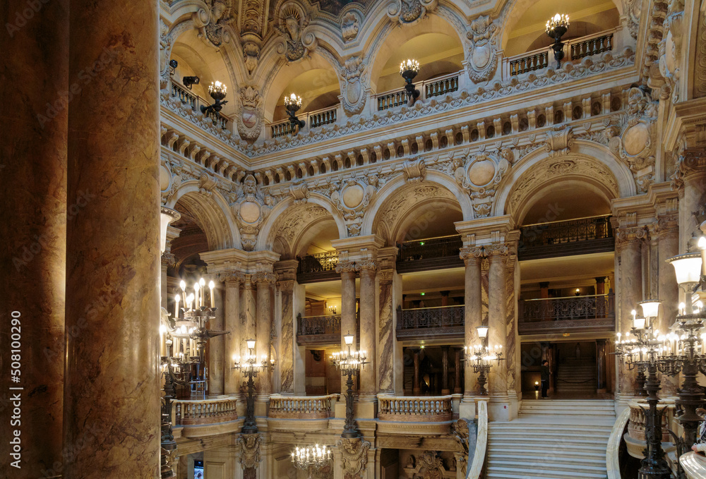 Paris, France, March 31 2017: Interior view of the Opera National de ...