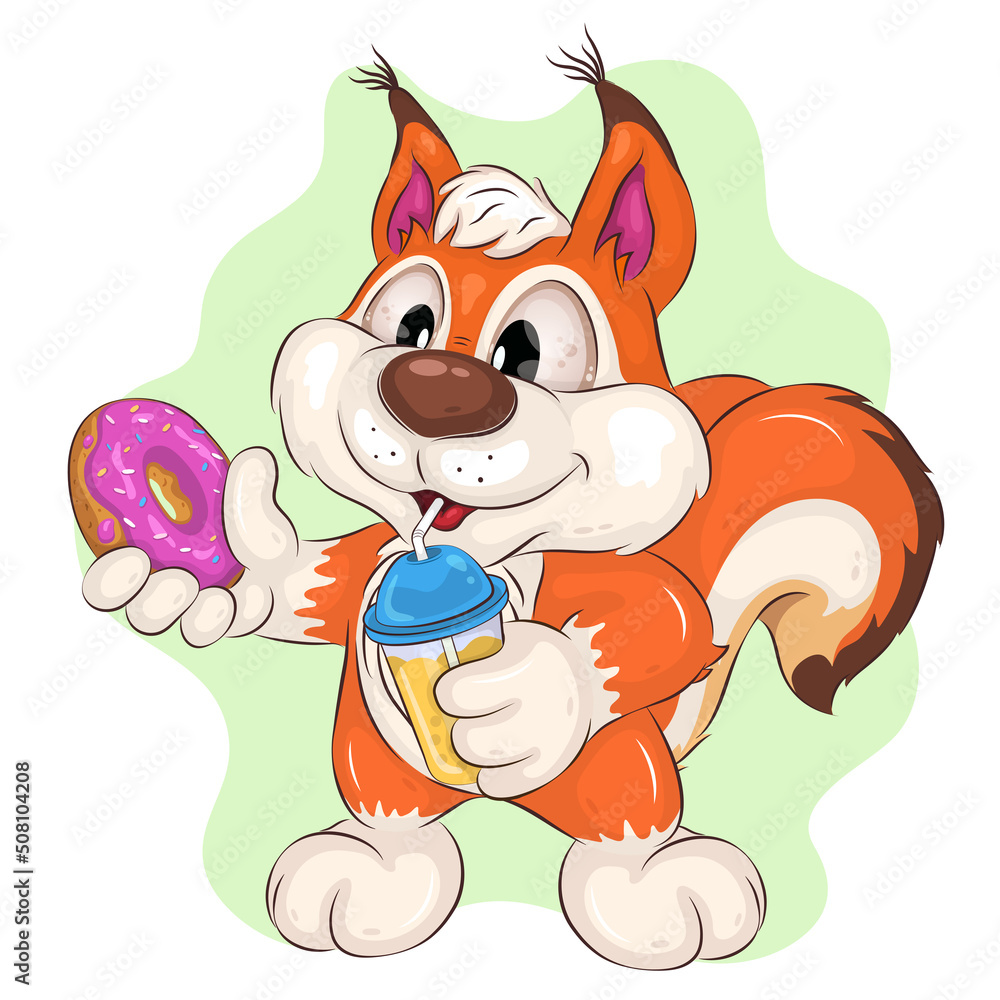 Cartoon Squirrel with Donut. Clipart. A positive illustration of a ...