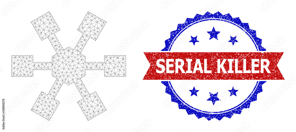 Net mesh node links polygonal model illustration, and bicolor scratched ...