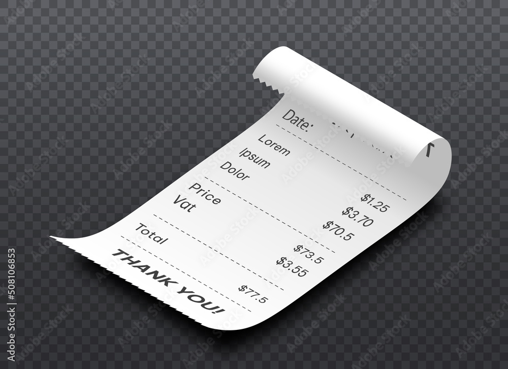 Isometric cash receipt. Curved bill from supermarket. Financial ...