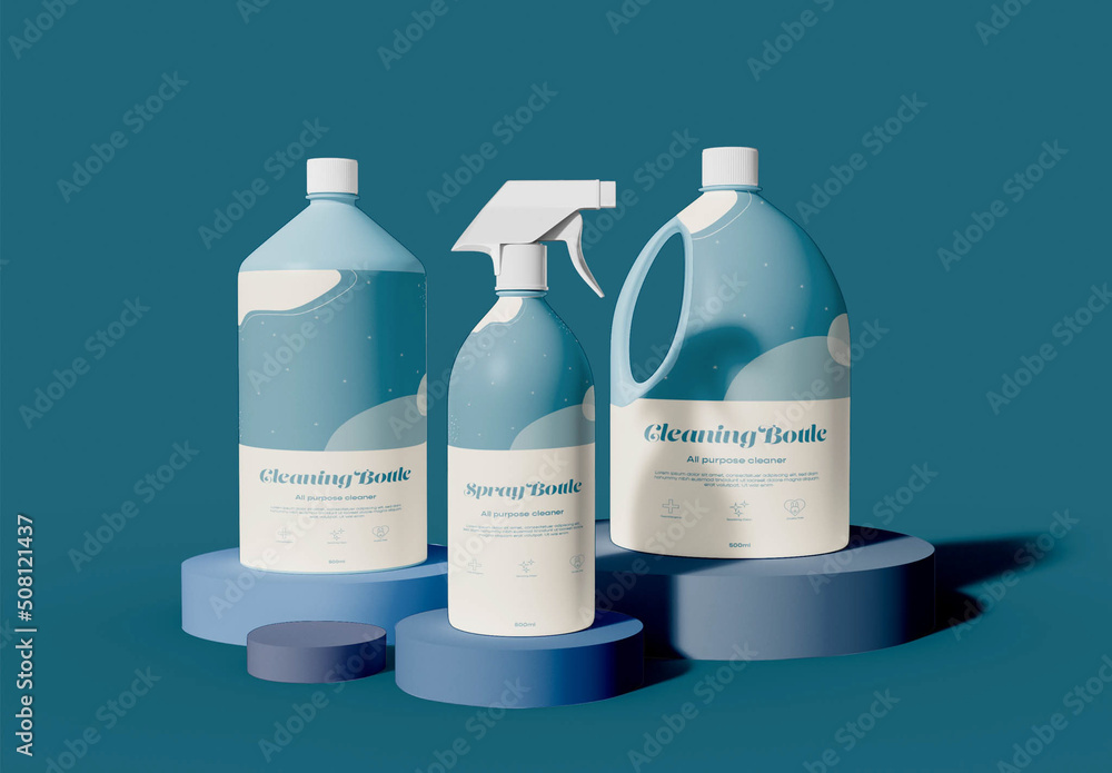 Cleaning and Spray Bottles Mockup Stock Template | Adobe Stock