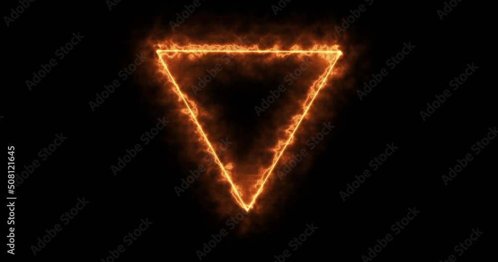 Fire triangle on a black background. Abstract hot triangle, flame frame ...