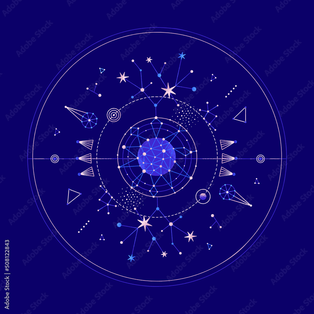 Mysterious space round composition with planets and stars. Vector ...