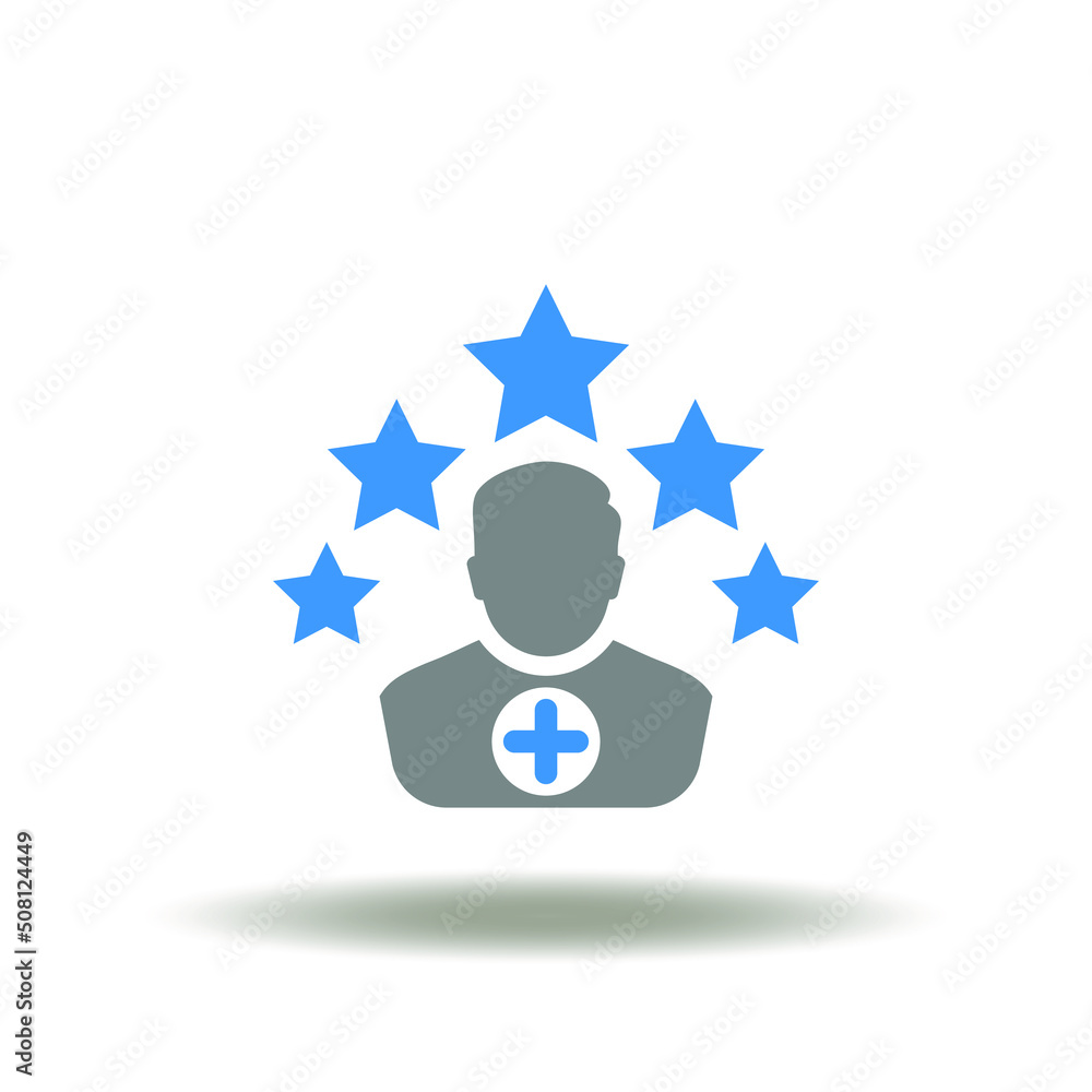 Vector illustration of man with medical pharmacy cross and five stars ...