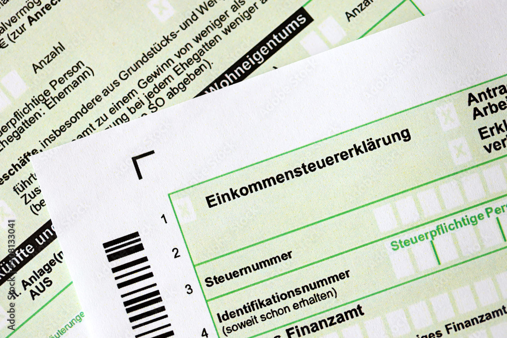 German annual income tax return declaration form for 2022 year close up ...