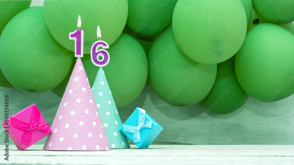 Birthday number 16, a beautiful card with balloons and numbers from ...