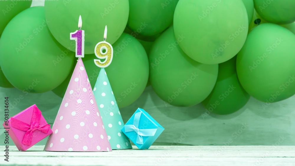 Birthday number 19, a beautiful card with balloons and numbers from ...
