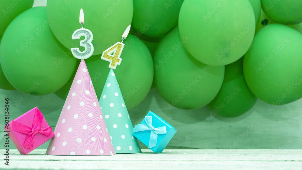 Birthday number 34, a beautiful card with balloons and numbers from ...