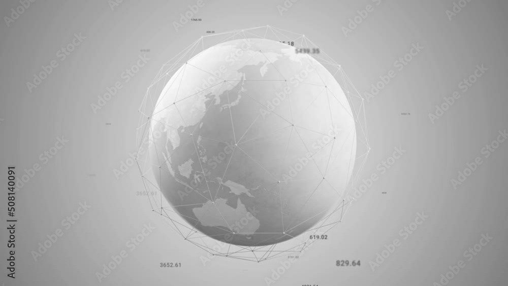 Clean white earth globe with wireframe global network connection data ...