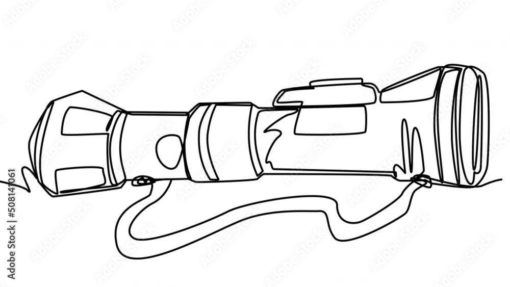 Self-drawing of a hand grenade launcher with one line on a white ...
