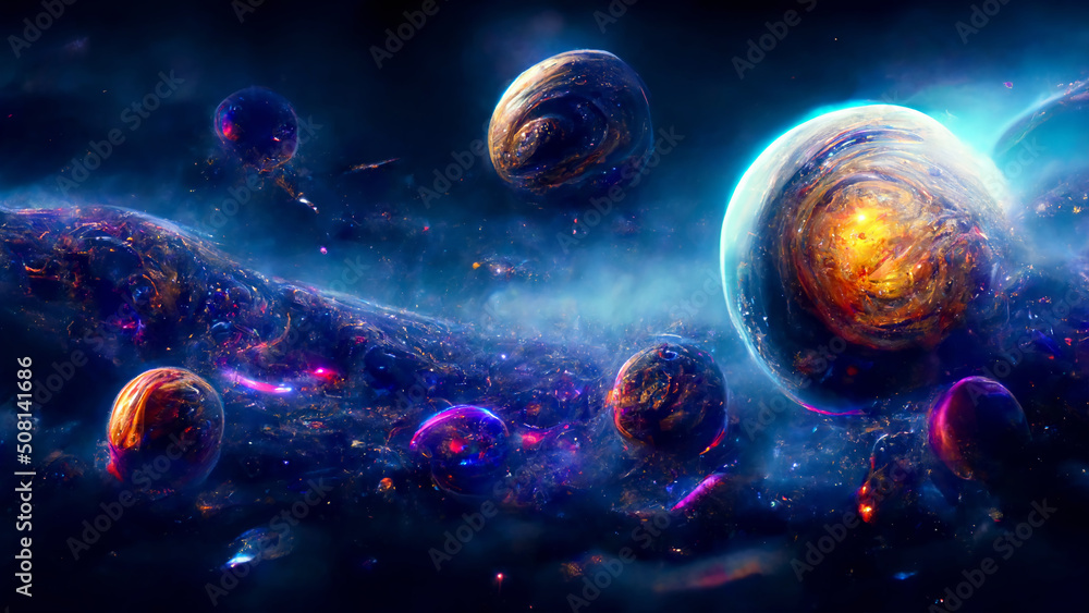 planets in space digital painting Stock Illustration | Adobe Stock