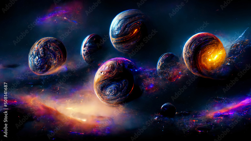 planets floating in space digital painting Stock Illustration | Adobe Stock