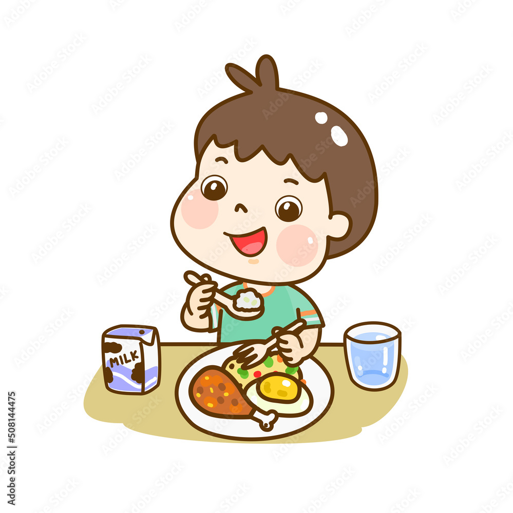 Cartoon cute kids eating food. Stock Vector | Adobe Stock
