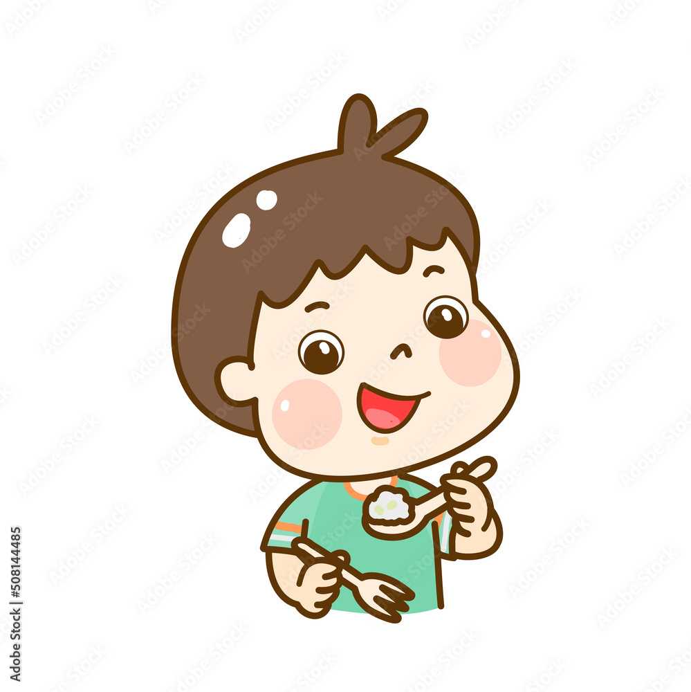 Cartoon cute kids eating food. Stock Vector | Adobe Stock