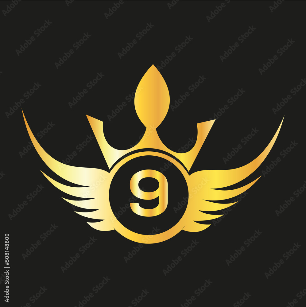 Letter 9 Queen Logo Design vector templet crown logo Elegant monogram ...