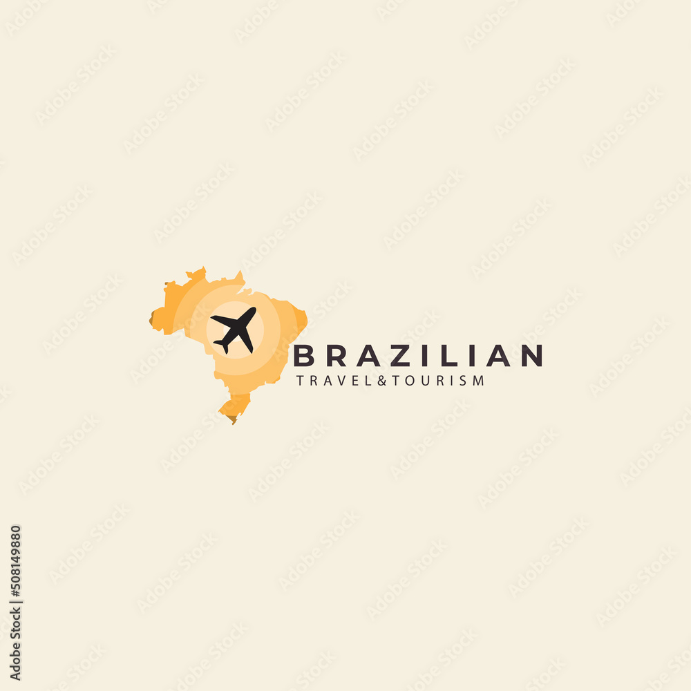 map of brazil with airplane logo for tourism business vector icon ...