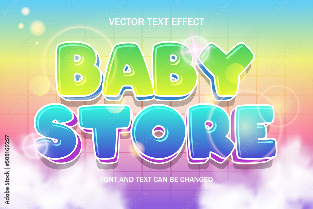 baby store cloud colorful 3d editable text effect font style template ...