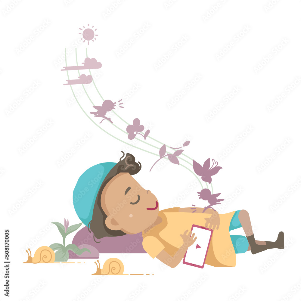 kids listen cartoon vector Stock Vector | Adobe Stock