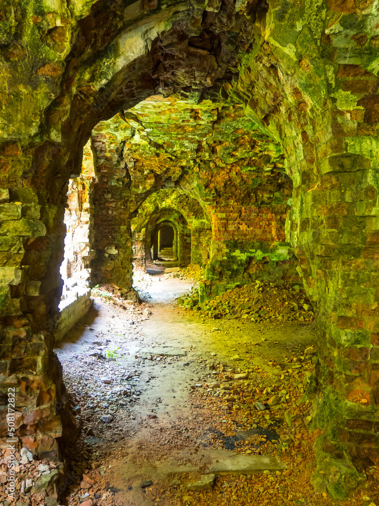 Fotografia do Stock: Ancient brick ruins of old fortification fort ...
