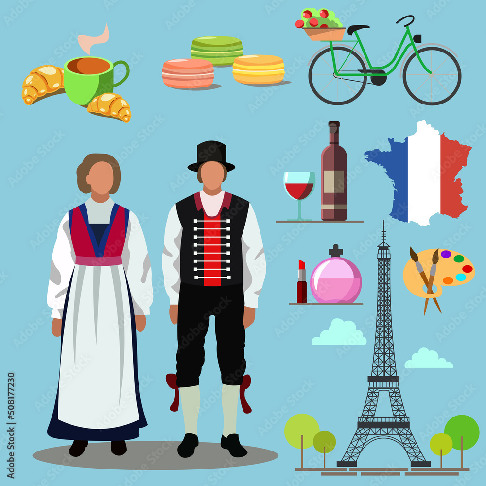 Set of illustrations - France. Characters in national costumes ...