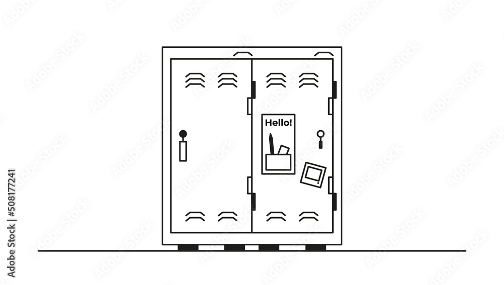 Two school lockers drawing in line art style. Black and white vector ...