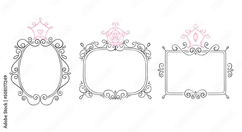 Princess frame set. Royal mirror frames and majestic prince doodle ...
