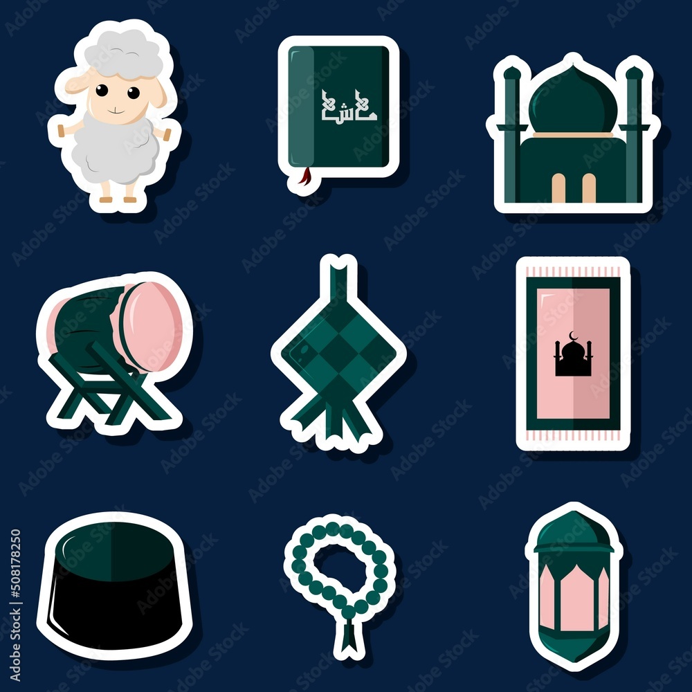 Muslim Stickers Are Celebrating Eid Al Adha Stock Vector | Adobe Stock