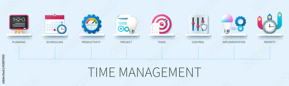Time management vector infographics in 3d style Stock Vector | Adobe Stock