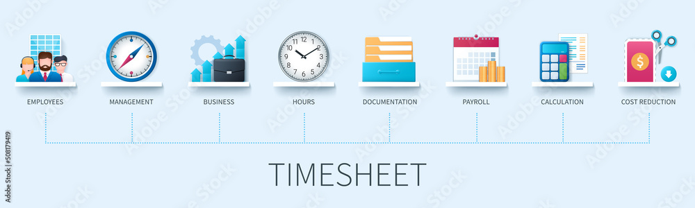 Timesheet vector infographics in 3d style Stock Vector | Adobe Stock