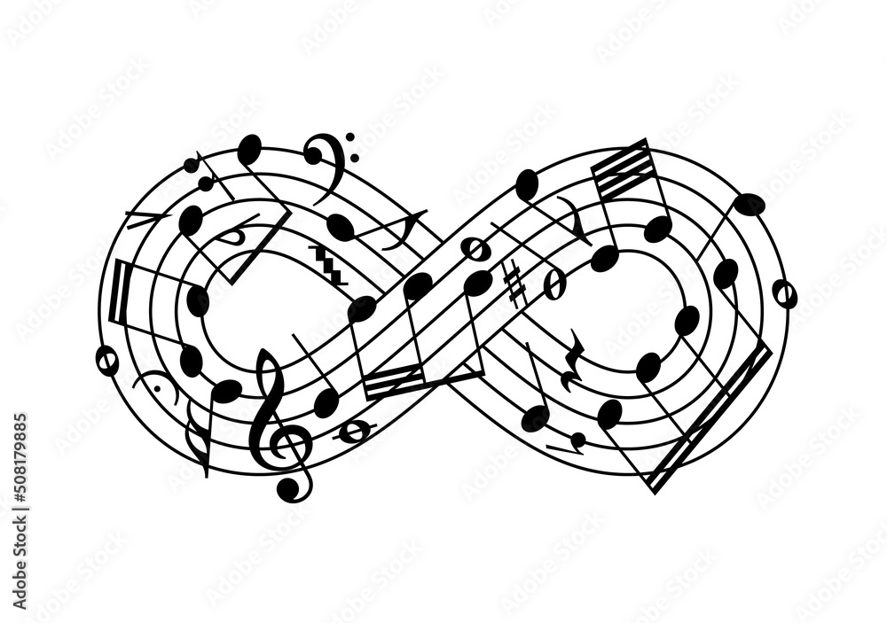 Vector black infinity symbol with musical notes and treble clef ...