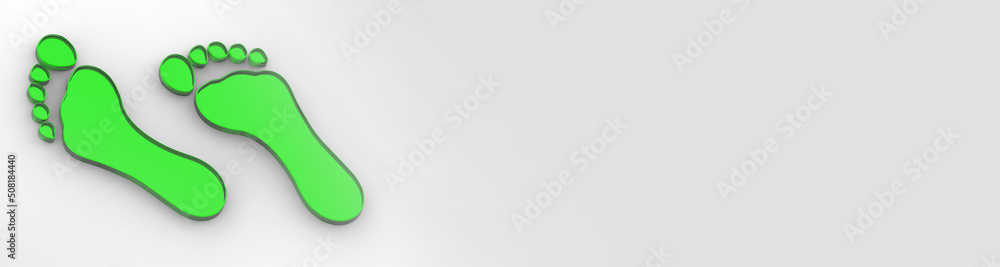 two green glass bare footprints. bare footprint close up. Banner for ...