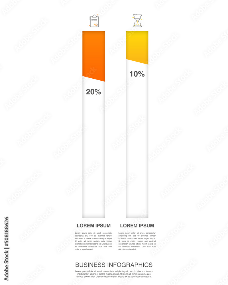 Vector infographic with 2 columns. Modern business concept graphic process template with two ...