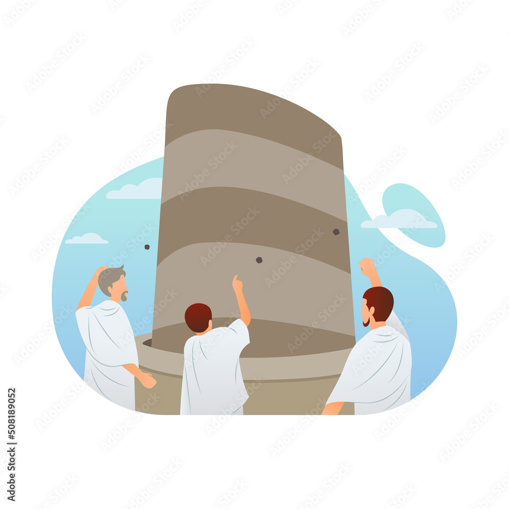 Muslim pilgrims throw stones at Jamarat walls. Stoning the devil in ...